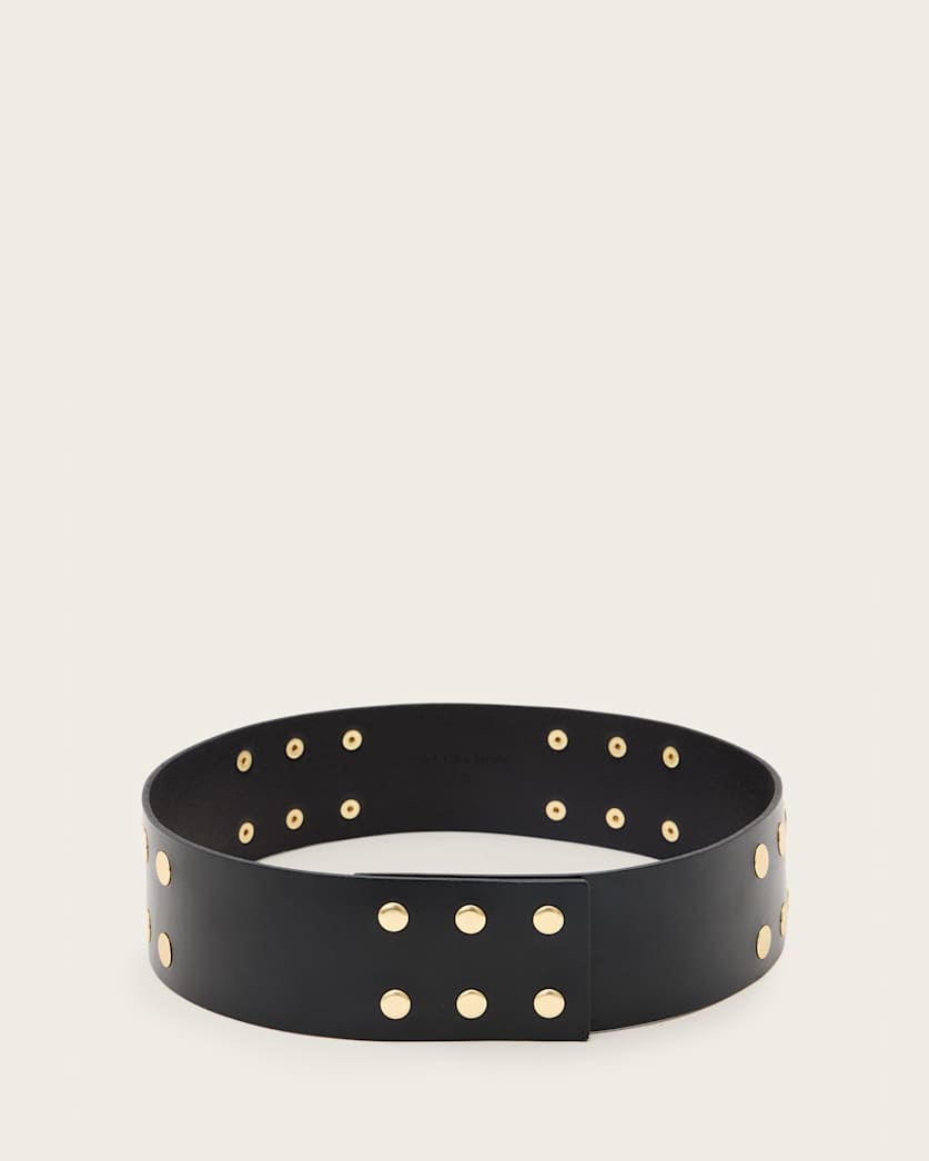 Rio Studded Leather Waist Belt BLACK/WARM BRASS | ALLSAINTS